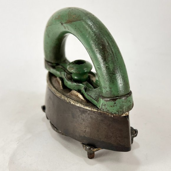 Accents | Antique Flat Sad Iron Resting Stand Trivet Green Wood Handle ...